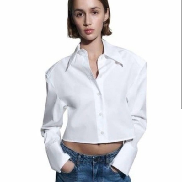 Zara | Tops | Nwt Zara Cropped Long Sleeve Button Up Cropped Crop Top Down Blouse Shirt Size M ...